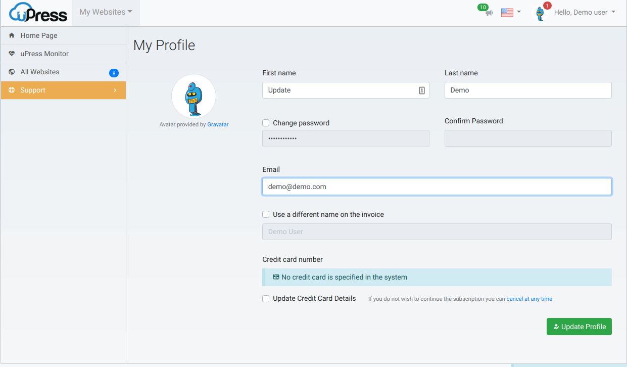 Updating account profile details - uPress Knowledgebase